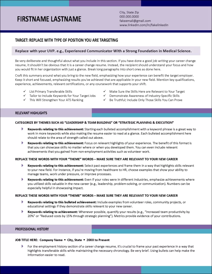 Career Change Resume Writing Toolkit - Distinctive Resume Templates