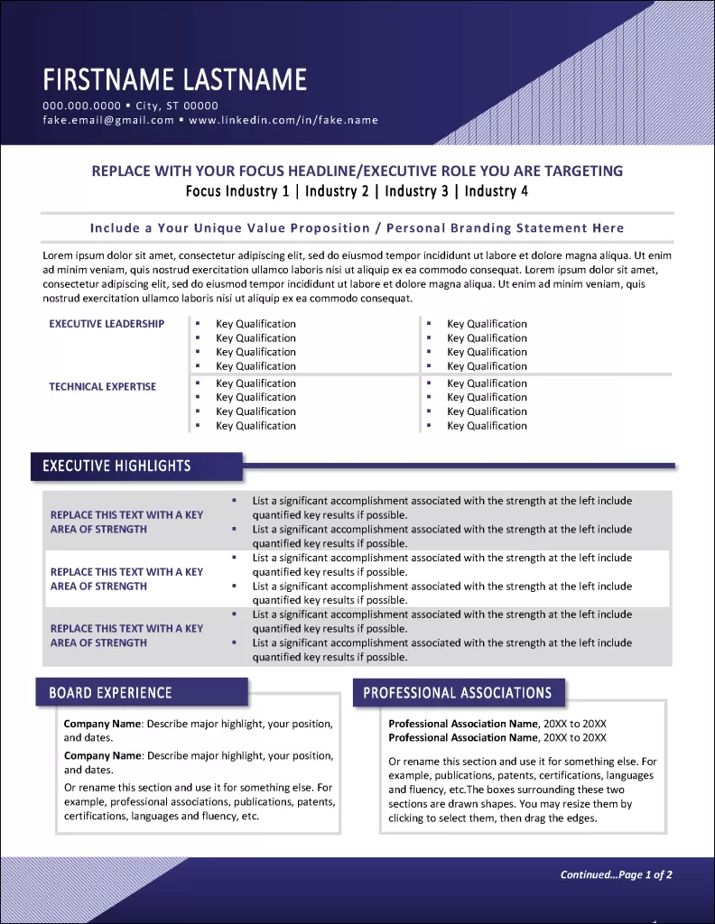 C-level Executive Resume Template | Distinctive Templates