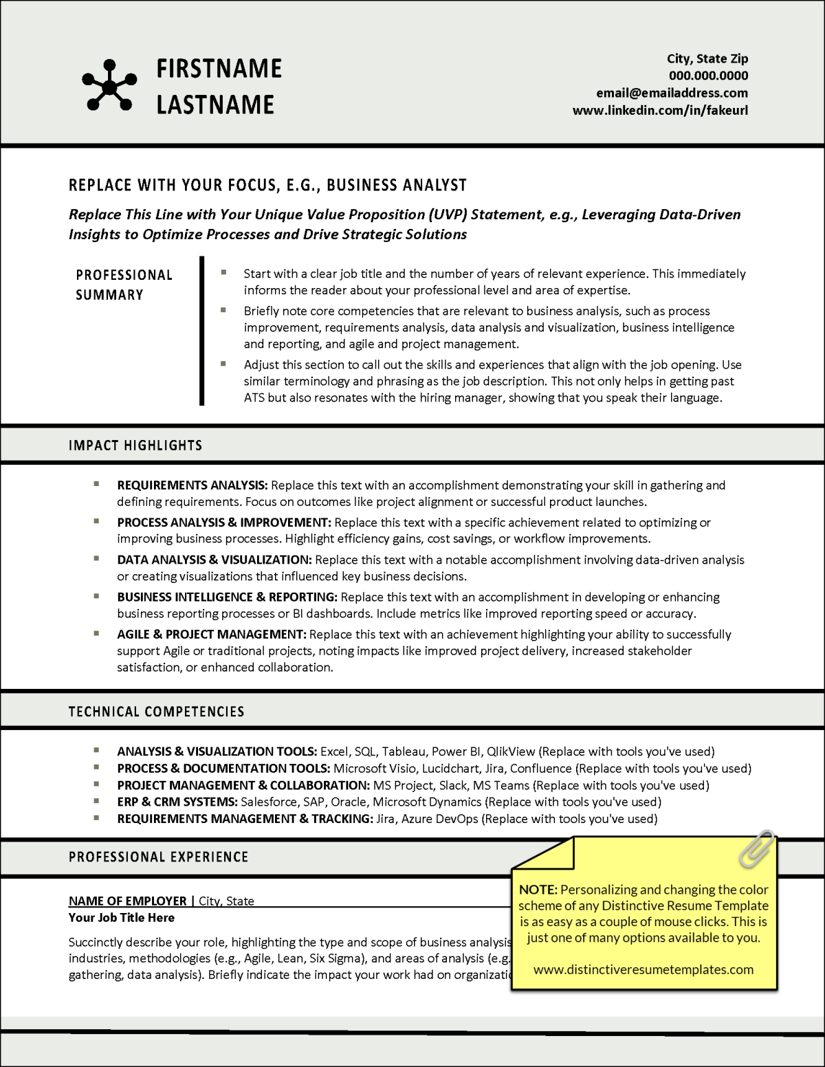 Business Analyst Resume Template | Distinctive Templates