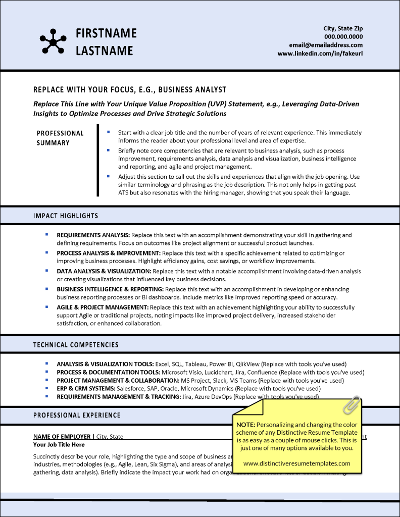 Business Analyst Resume Template | Distinctive Templates