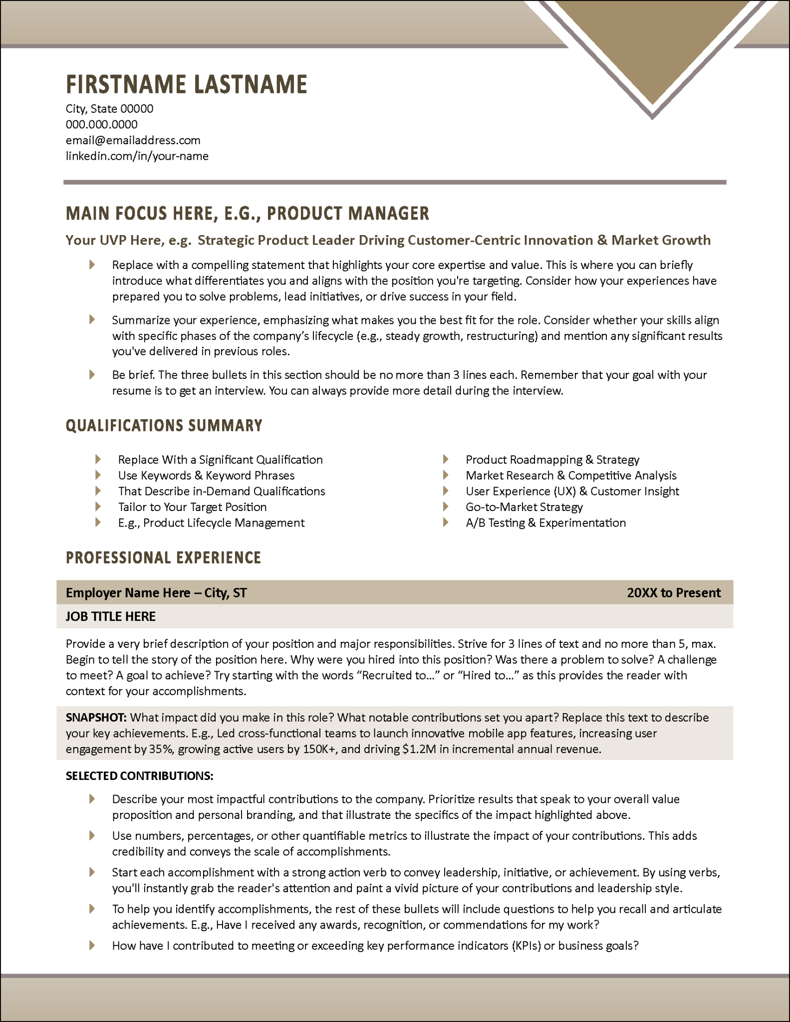 Product Manager Resume Template | Distinctive Templates