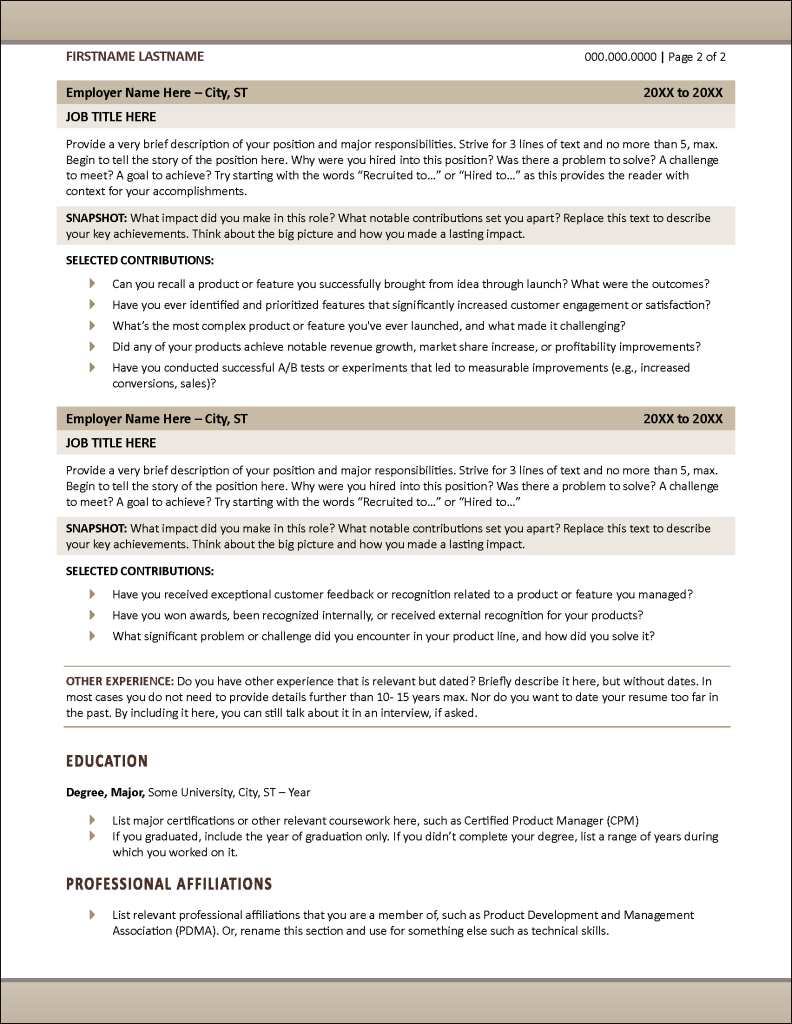 Product Manager Resume Template | Distinctive Templates
