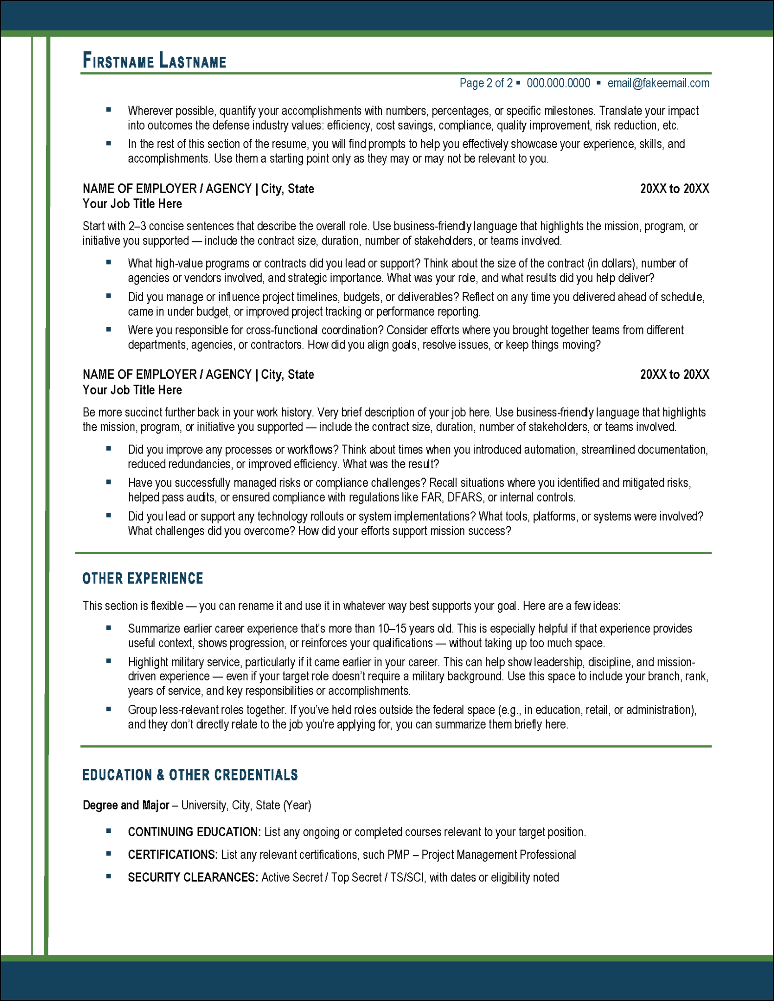 Standout Defense Contractor Resume Template | Distinctive Templates