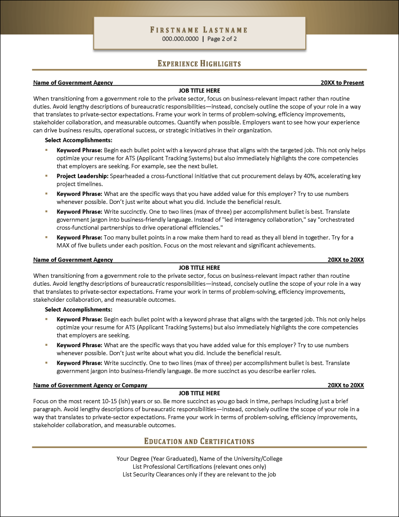 Federal to Private Career Document Set | Distinctive Templates
