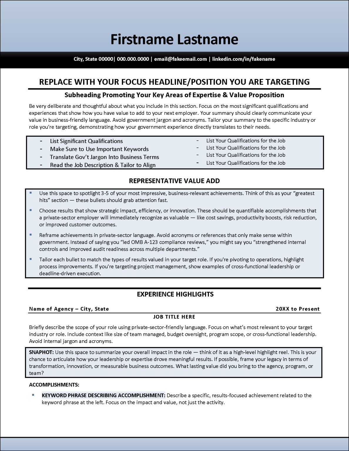 Federal Service to Private Sector Resume Toolkit - Distinctive Resume ...