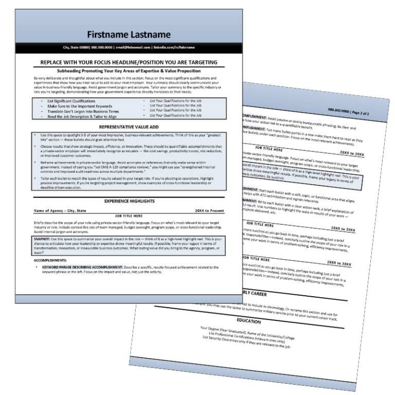 Federal Service to Private Sector Resume Toolkit - Distinctive Resume ...