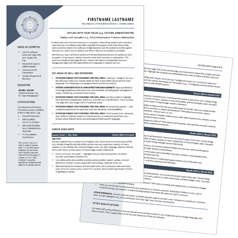 Federal Service to Private Sector Resume Toolkit - Distinctive Resume ...
