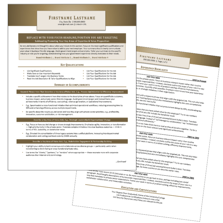 Federal Service to Private Sector Resume Toolkit - Distinctive Resume ...