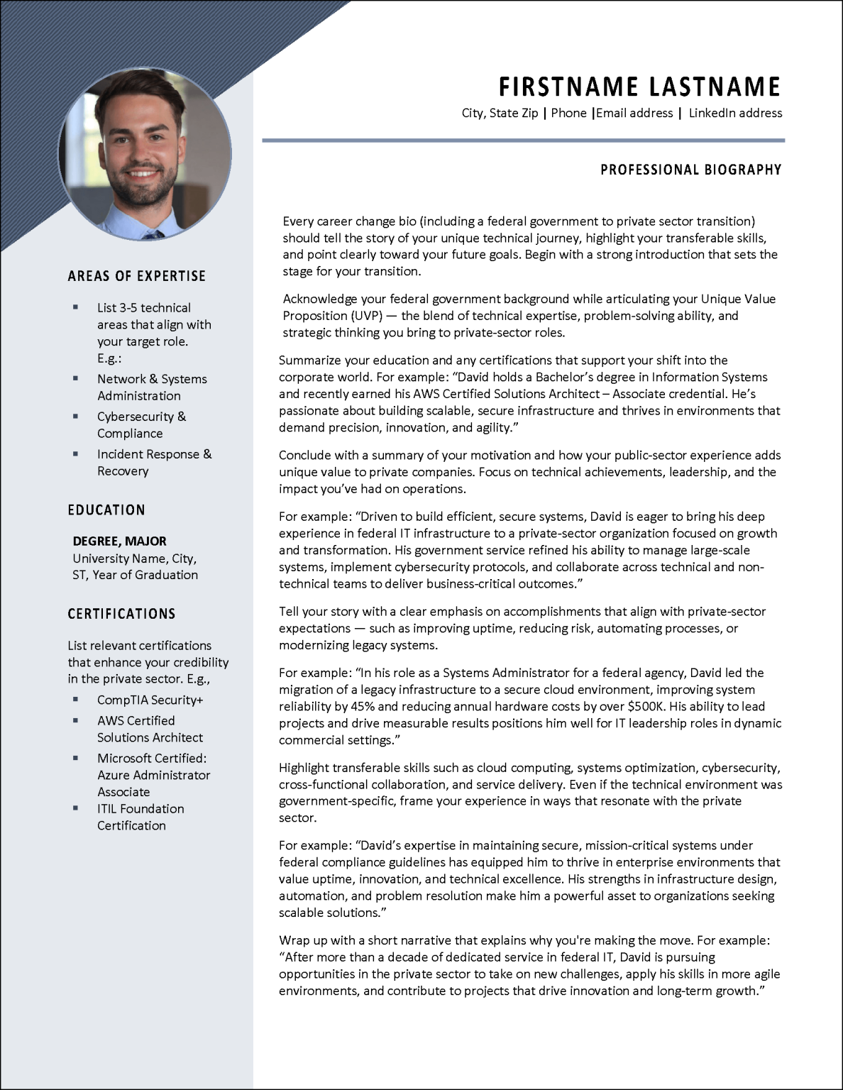 Technical Resume Template for Government Transition | Distinctive Templates
