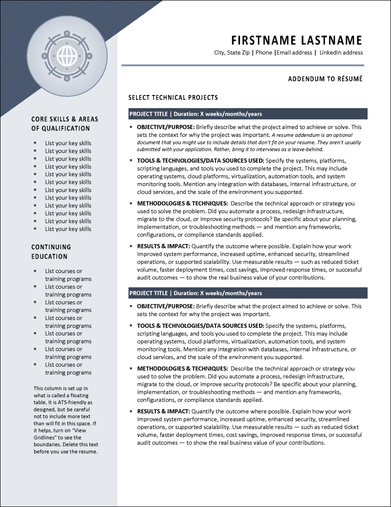 Technical Resume Template for Government Transition | Distinctive Templates