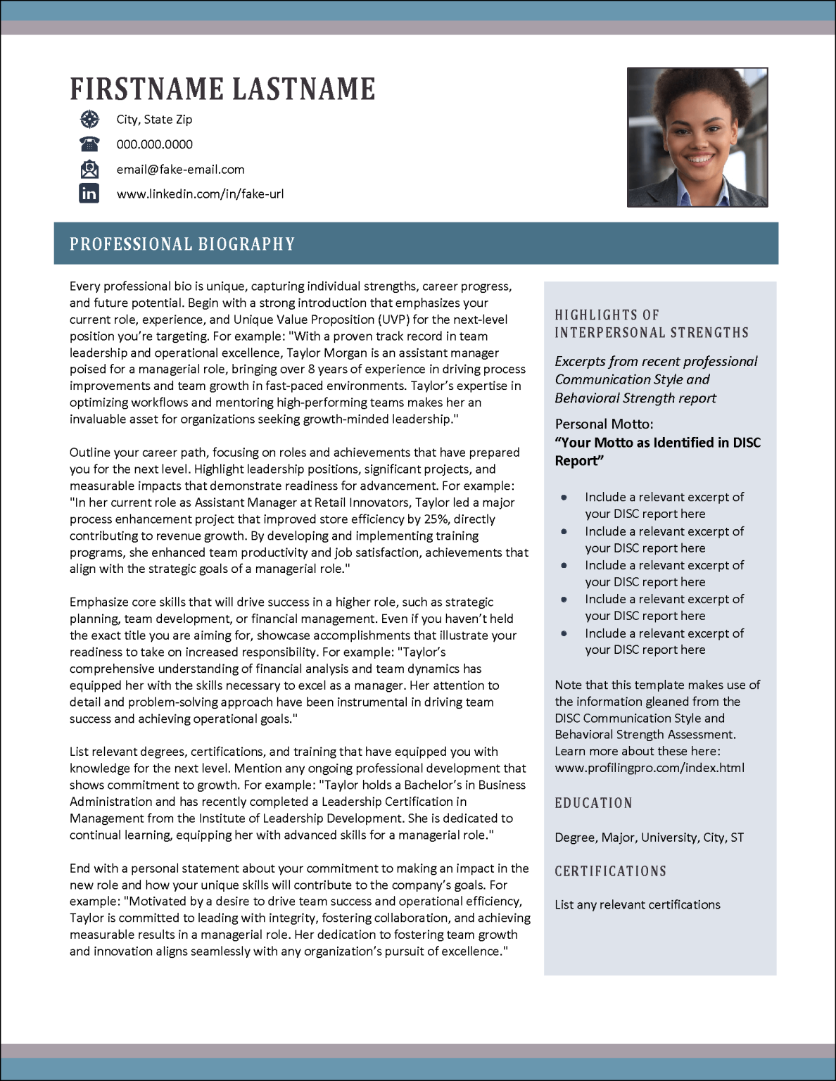 DISC Assessment Resume Template for MS Word | Distinctive Templates